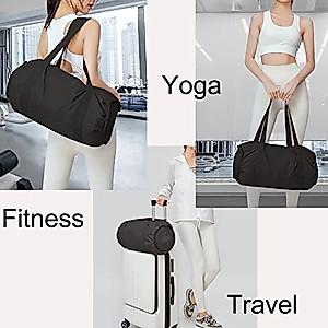 NKTDWO Small Sport Gym Bag for Adults, 25L Waterproof Duffle Bag with Wet and Dry Compartment Weekender Bag Foldable Gym Tote Bag for Workouts, Sports, Travel (Black)