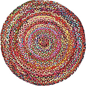 Unique Loom Braided Chindi Collection Area Rug - Layer (3' 3" Round, Multi/ Blue)