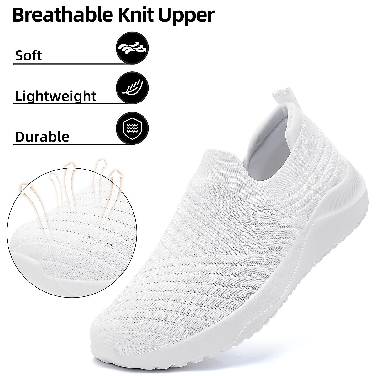 PPQ Women's Slip On Walking Shoes-Memory Foam Lightweight Comfortable and Soft Casual Workout Shoes and White Sneakers, Work Shoes