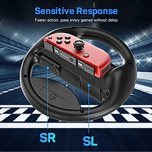 momen Switch Steering Wheel for Switch Joycon Controller, Switch Racing Wheels Grip Family Use Accessories for Mario Kart 8 Deluxe 2 Pack (Black)