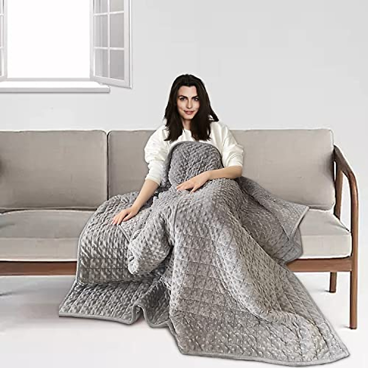 Weighted Blanket, Wearable Heavy Blanket 10lbs(57.4''x47.2'') Grey for Adult, Soft Material with Premium Glass Beads for Better Sleep