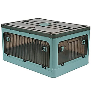 Storage Bins With Lids Folding Containers Plastic Underbed Wheels Foldable Toy Box Organization Closet Drawers Stackable Cubes Collapsible Clear(Blue)