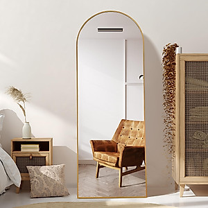 DESBING Arched Full Length Mirror, 64”x21” Floor Length Mirror with Metal Frame, Gold Full Body Mirror for Bedroom Living Room, Free Standing or Wall Mounted or Leaning Against Wall Body Mirror