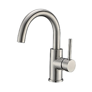 CREA Bar Sink Faucet, Bathroom Kitchen Faucet Brushed Nickel Pre Wet Small Mini Kitchen Bath Utility Marine Faucet Single Hole Stainless Steel Farmhouse Vanity Lavatory Faucets Outdoor