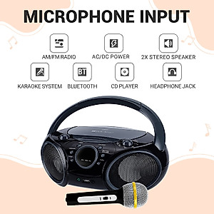 SingingWood NP030AB-CV Portable Karaoke System, Portable CD Player Boombox with Wireless for Home AM FM Stereo Radio, Headphone Jack, Portable Karaoke Supported AC or Battery Powered - Violet