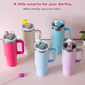 Stanley Straw Cover, 6PCS Silicone Straw Cover Cap for Stanley 40&30 Oz Cup, 10mm 0.4in Leak-Proof Straw Toppers, Cute Stanley Cup Accessories, Straw Cap Stopper for Reusable Straws Tip Lids(Pink)