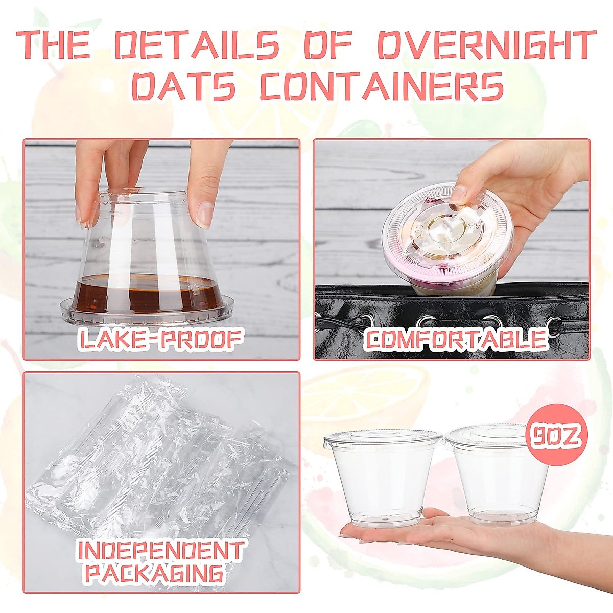 200 Pcs 9 oz Disposable Overnight Oats Jars Container with Lids and Spoons Set, Include 100 Pieces Plastic Yogurt Parfait Cups with Lids and 100 Pcs Spoons for Breakfast Snack Fruit, Veggies and Dips