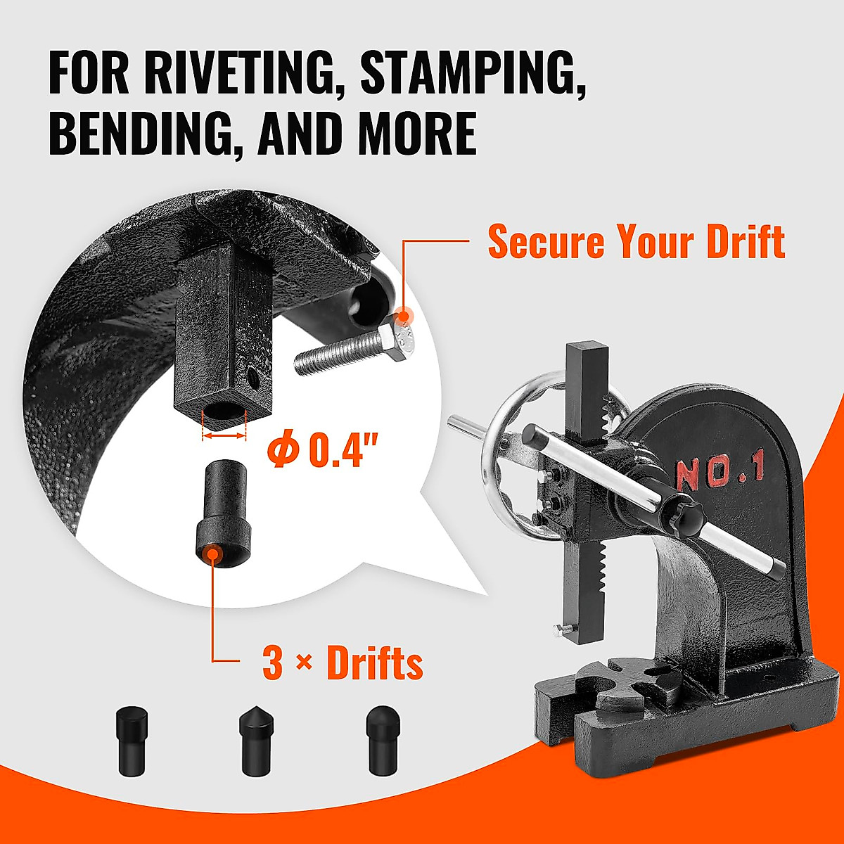 VEVOR Arbor Press, 1 Ton Manual Arbor Press with Handwheel, 5.9" Maximum Height, Cast Iron Heavy-duty Manual Desktop Arbor Press, Precision Hand Press for Stamping, Bending, Stretching, Forming