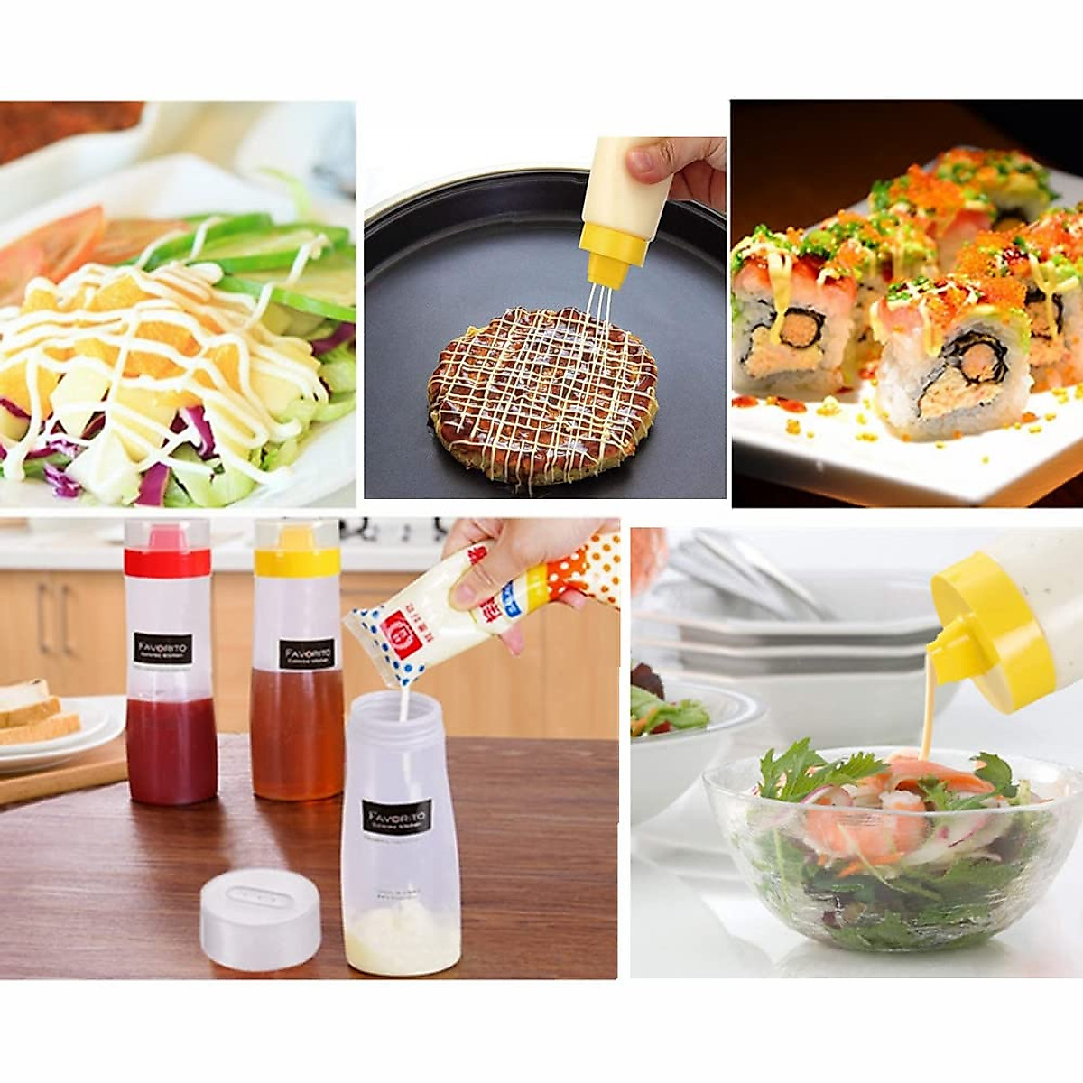 Ebonee 4 Hole Squeeze Sauce Bottle, Jam Squeeze Bottle with Cap Lids for Ketchup, Mayonnaise, Olive Oil, Salad Dressing, Condiment Dispenser (2 Pack)