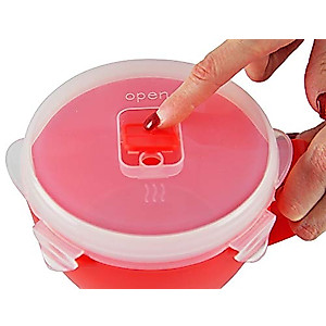 Home-X Microwave Soup Mugs with Lid- Set of 2, Microwave Soup Bowls with Handle and Vented Lid, BPA Free Dishwasher Safe, 32oz Capacity, Set of 2, 7 ¼" L x 5" W x 4" H, Red