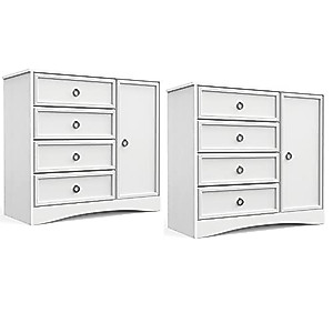 LGHM Modern 4 Drawer Dresser Set of 2, Dressers for Bedroom Adjustable Shelves, Tall Chest of Drawers Closet Organizers and Storage for Clothes - Easy Pulls, Textured Borders White