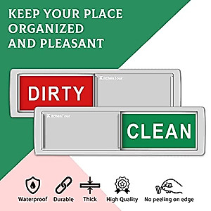 KitchenTour Clean Dirty Magnet for Dishwasher Upgrade Super Strong Magnet - Easy to Read Non-Scratch Magnetic Silver Indicator Sign with Clear, Bold & Colored Text Silver