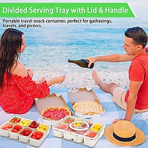 Portable Divided Serving Tray with Lid with Handle, 8 Compartment Snackle Box Container,- For Clear Organizer Fruit, Candy, Nuts,Snacks,Great for parties, beach fun and outdoor camping(8)