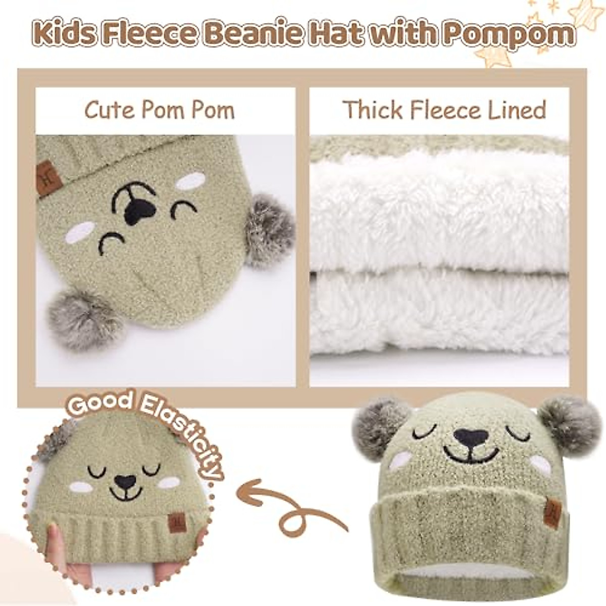 Kids Toddler Infants Winter Beanie Hats Scarfs Gloves Set Pompom Caps Mittens Neck Warmer with Fleece Gifts for 0 6 12 18 Months 1 2 3 4 Years Old Baby Girls Boys