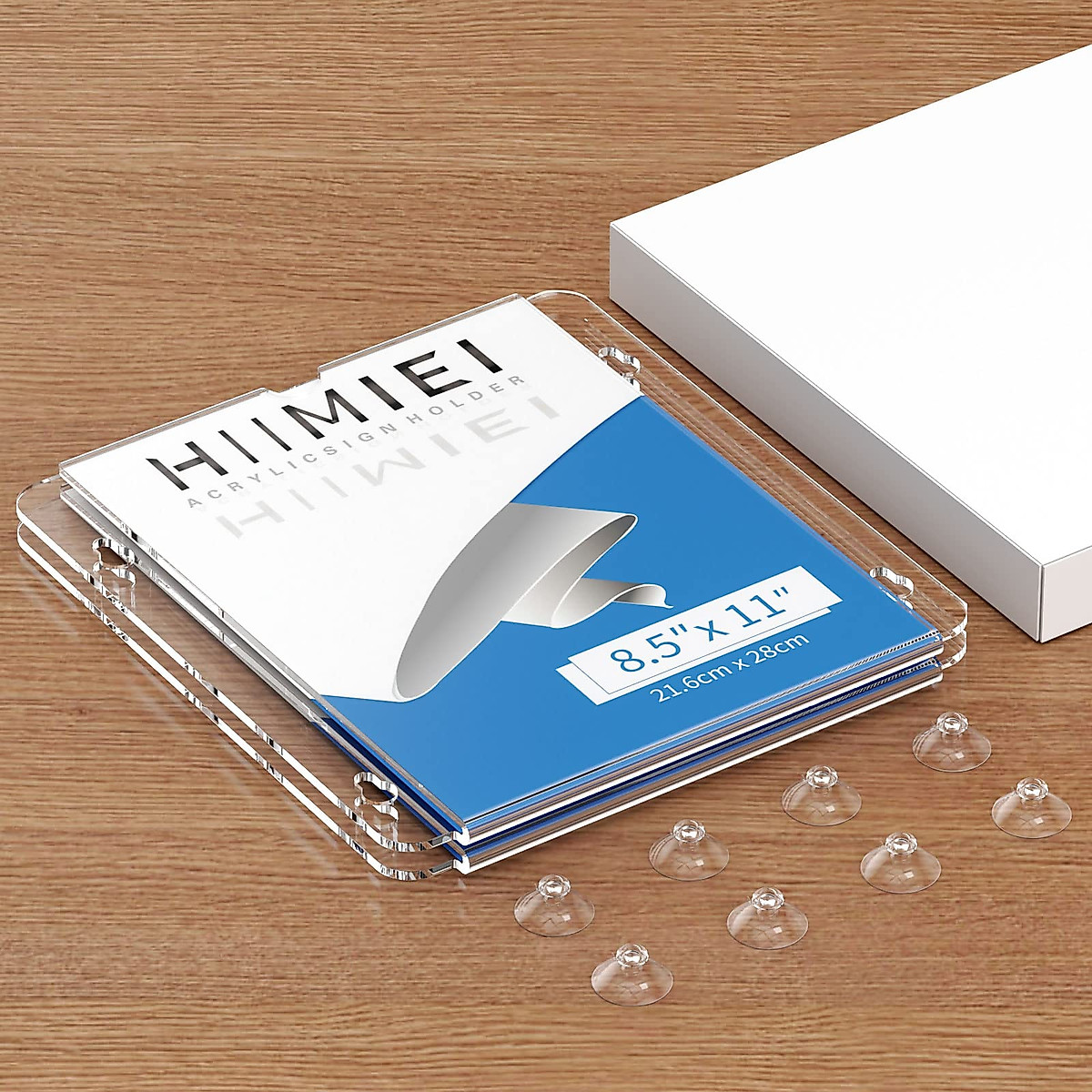 HIIMIEI Acrylic Window Sign Holder with Suction Cup 8.5 X 11, Clear Acrylic Frames Glass Door Wall Mount Advertising Signage Sign Holder for Mall, Office, Home, Store, Restaurant