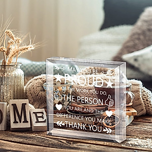 Yookeer Coworker Gift Acrylic Thank You Gift Employee Appreciation Gift for May You Be Proud of the Work You Do Sign for Retirement Goodbye Farewell Inspirational Paperweight Keepsake (Square Style)