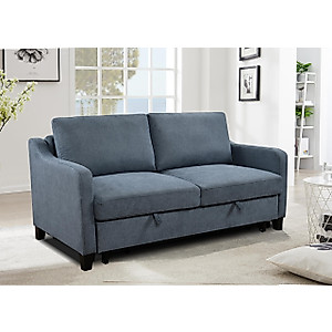 ZIGHTH 69'' Convertible Queen Size Sleeper Sofa Bed, Modern Linen Loveseat Sofa Couch with Pull Out Bed and Adjustable Backrest for Living Room. Blue