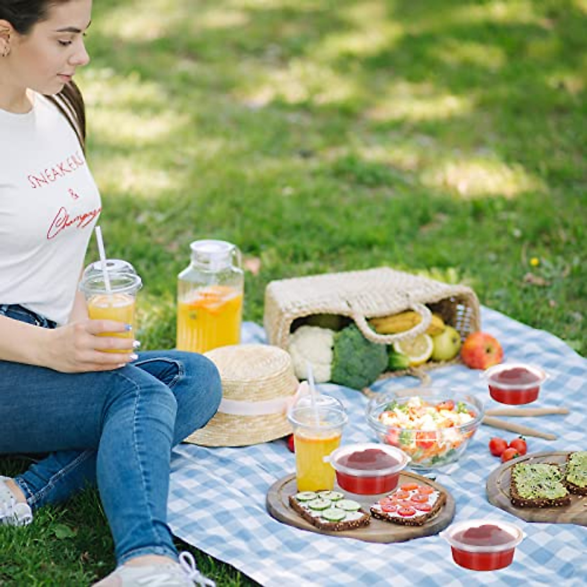 Didaey 300 Pcs 2 oz Plastic Dressing Containers Clear Portion Cups Small Condiment Containers with Lids Hinged Airtight Souffle Cups Disposable Sauce Cups with Lids for Food, Salad Storage