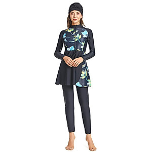 Muslim Swimsuits for Women Modest Islamic Hijab Long Sleeve Swimwear Burkinis Bathing Suit Swimming Beachwear (S1, XS)