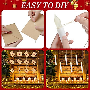 6 Pcs Christmas LED Floating Candles Flameless Candles with 20 Vintage Blank Envelopes Brown Invitation Envelopes with Wax Seal Stickers, Glue Point Dots and White Rope Roll for Christmas Themed Party