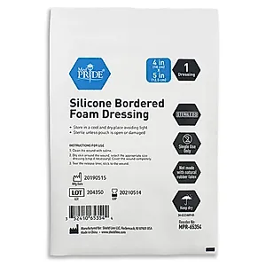 MED PRIDE Silicone Bordered Foam Adhesive Sterile Dressing Pads 4"X5", Pack of 10, Individually Wrapped, Nonstick, Pain Free Removal