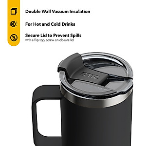 RTIC 16 oz Coffee Travel Mug with Lid and Handle, Stainless Steel Vacuum-Insulated, Hot and Cold Drink, for Car, Camping, Black