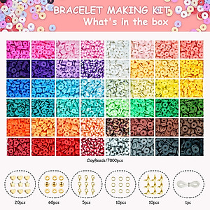 Velavior 7000 Pcs Clay Beads for Bracelet Making Kit, 2 Boxes 48 Colors Friendship Bracelet Kit Polymer Clay Heishi Beads with Star Round Heart Spacer Gold Bead DIY Crafts Gift Set for Kids Teens