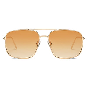 SOJOS Retro Square Aviator Sunglasses Womens Mens Double Bridge Metal Sun Glasses SJ1176, Gold/Gradient Orange