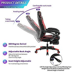 KCREAM Gaming Chair Computer Desk Chair with Footrest Racing Style Ergonomic Game Chair with Build-in Lumbar Support and Adjustable Recliner High Back Leather E-Sports Chair for Adult (8521-red)