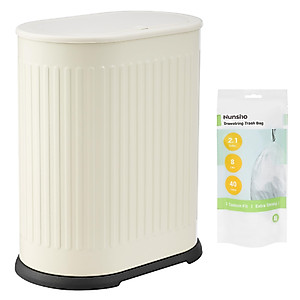 Nunsino Slim Trash Can includes 40 Garbage Bags, 6Liter/1.6 Gallon Trash Can with Press-to-Open Lid for Bathroom, Kitchen, Stainless Steel, Rust-Resistant and Fingerprint-Proof, White