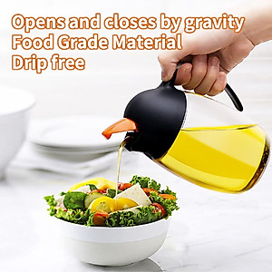 MJDFS Olive Oil Dispenser Bottle W/Auto Flip Cap, 21oz Cooking Oil Dispenser Leakproof, Kitchen True No Drip Oil and Vinegar Cruet Container with Non-Slip Handle, Cute Penguin Design(Black)