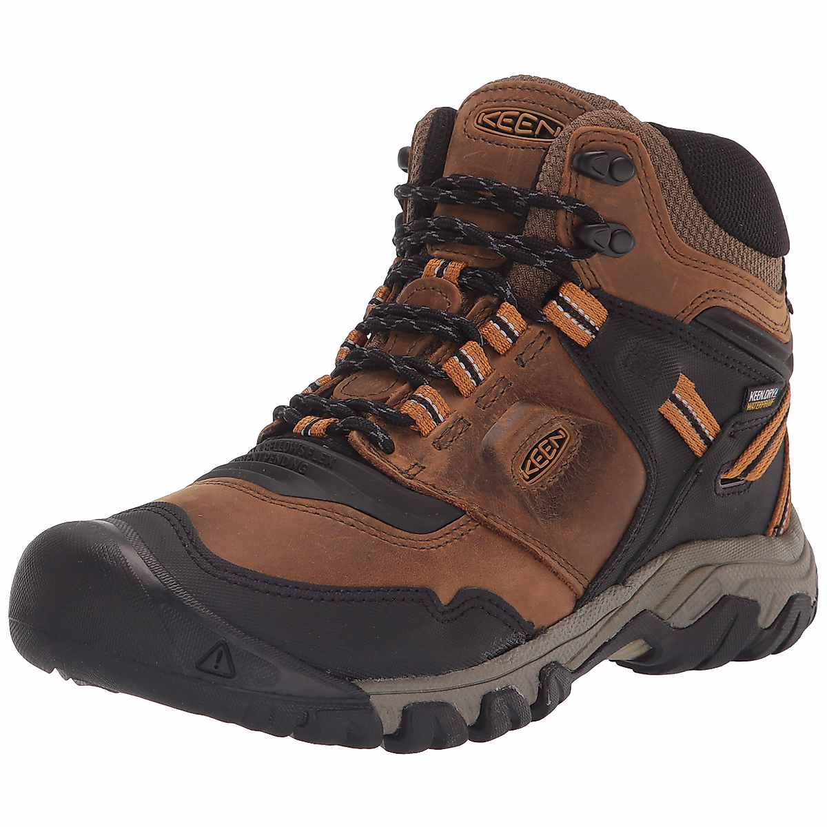 KEEN Men's Ridge Flex Mid Height Waterproof Hiking Boots, Bison/Golden Brown, 11.5 Wide