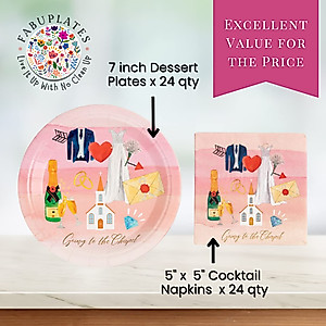 Fabuplates 48 pc Paper Plates & Napkins Party Set - Classic Wedding Bride & Groom Heavyweight Disposable Tableware - Cake, Reception, Bridal, Engagement Shower Plates - Serves 24 Guests