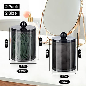 XIPENGKEJI 2 PACK Qtip Holder-10 oz, 12 oz, Qtip Holder Dispenser for Bathroom Canister Storage Organization, Vanity Makeup Organizer, for Cotton Ball, Cotton Swab, Cotton Rounds,Floss Picks.(Black)