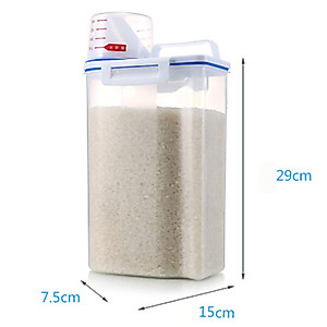 Rice Storage Container 2kg Dry Food Airtight Cereal Container with Measuring Cup Lid, BPA-Free Plastic Transparent Bulk Grain Dispenser Box for Oatmeal, Flour, Nuts