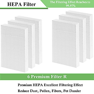 GuanQiao 6 Pack HEPA Filters R, 10 Pre-Cut Pre Filters A Replacement Filter R Compatible with Honeywell 300, HPA300 Series, HRF-R3 & HRF-R2 & HRF-R1