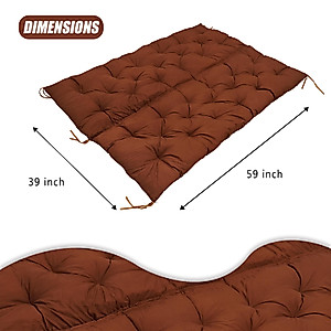 MZZDJJQ Porch Swing Cushions, Swing Cushions for Outdoor Furniture with 8 Ties, Thickened Swing Cushion 2-3 Seats with Backrest, Suitable for Porch, Patio, Garden (Dark Curry, 60 x 40)
