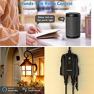 Outdoor Smart Plug, TESSAN WiFi Outlet Works with Alexa, Google Assistant, 2 Individual Socket Outside Power Strip Waterproof Timer Extension Cord with Switch for Lights and 2HP Pool Pump
