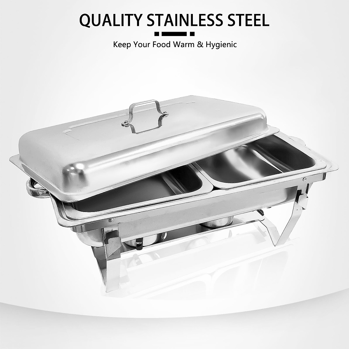 Jacgood Chafing Dish Buffet Set of 2, 8QT Rectangle Stainless Steel Food Warmer Kit with Lids Food Pans Bain Maries and Fuel Holders for Restaurant Catering Parties Weddings