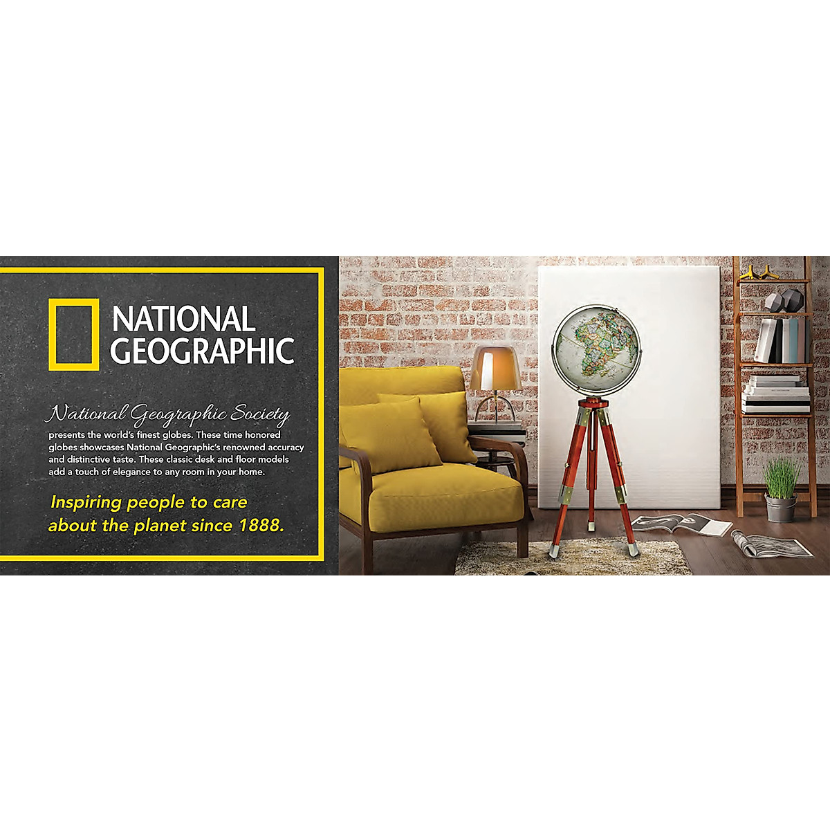 National Geographic Eaton 16" Diameter Floor Globe with Adjustable Legs and Brass Plated Meridian and Fittings