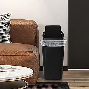 Bblina Plastic Swing Lid Trash Can, 16 Liter Waste Bin, Black, F