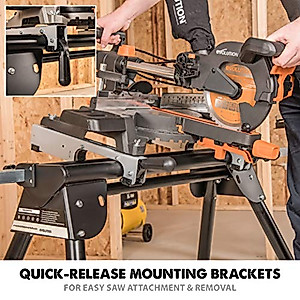 Evolution - 005-0001 Power Tools EVOMS1 Compact Folding Miter Saw Stand with Quick Release Mounting Brackets, Rollers, and End Stops, Black