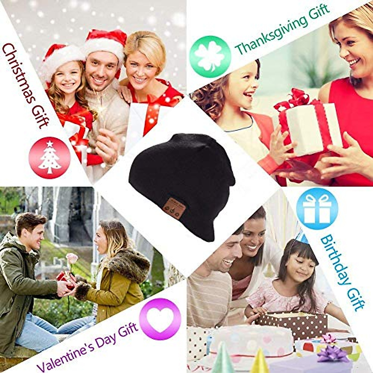 Happy-top Beanie Wireless Music Headphones Hat Compatible for iPhone Samsung Android (Light Grey)