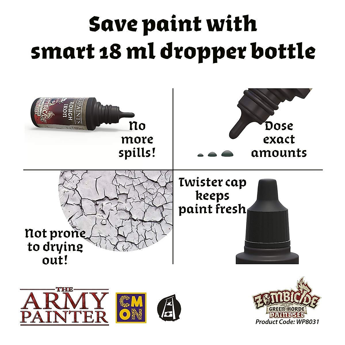 The Army Painter Zombicide: Green Horde Acrylic Paint Set, 6 Craft Paints for Cool Mini Black Plague and Green Horde Boardgame - Acrylic Paint Bulk, Wargames Miniature Model Art Paints