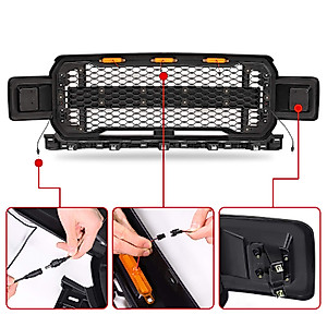 Modifying Raptor Style Grille Mesh Grill, Compatible with Ford F150 F-150 2018 2019 2020, With DRL & Turn Signal Lights - Matte Black