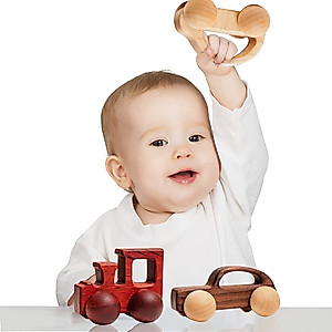 Wooden Rattle Toy Baby Wooden Car Baby Toddler Toy Preschool Education Car Toy 3PCS Newborn Gift