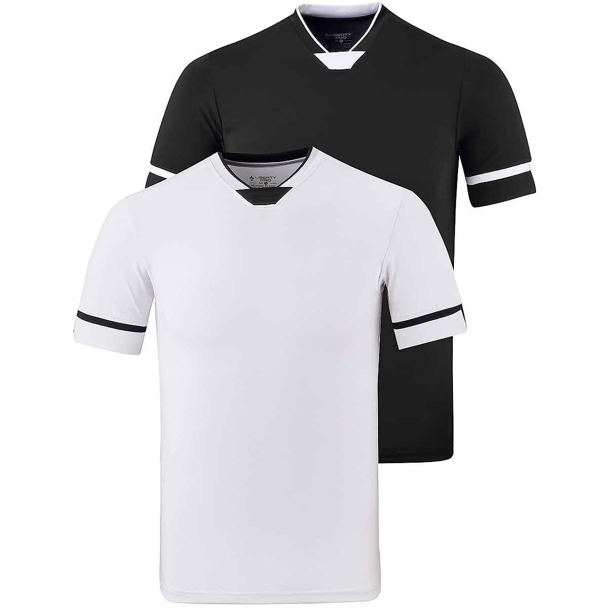 2 Pack Youth Boys' Soccer Jerseys, Black White Training Shirts for Kids, Dry Fit Athletic Performance Short Sleeve Tees (Medium)