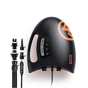 OutdoorMaster Shark High Pressure SUP Pump - Electric Air Pump with 20 PSI Active Cooling System Dual Stage Inflation & Auto-Off for Inflatable Paddle Board, Boats, Water Sports -2nd Gen