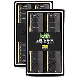 NEMIX RAM 64GB (4X16GB) DDR4 2666MHZ PC4-21300 2Rx8 1.2V CL19 288-PIN ECC Unbuffered UDIMM Memory KIT Compatible with Synology D4EC-2666-16G NAS Memory