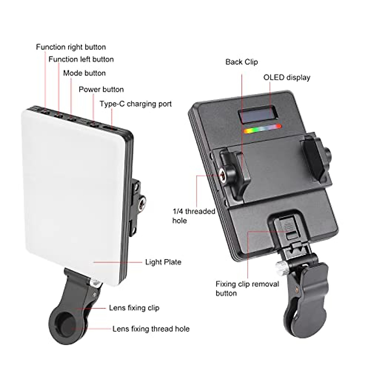 Newmowa RGB Video Light Portable LED Light for Phone, Tablet, Laptop, 360° Full Color CRI 95+ Dimmable 2500K-8500K, 2000mAh Rechargeable LED DSLR Lighting for Selfie, Makeup, Video Conference, TikTok